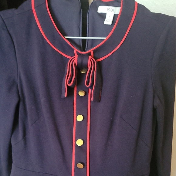 1901 | Dresses | 91 Navy Dress With Red Trim And Gold Buttons | Poshmark